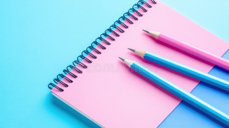 Close Up of Pink Notepad with Spiral Binding and Pencils on a Light ...