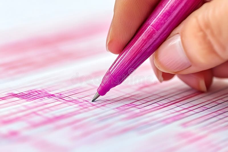 Closeup of a Pink Pen Writing on a Pink Lined Paper Stock Illustration ...