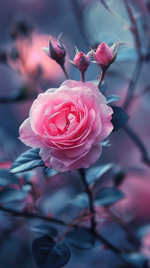 A Close Up of a Pink Rose on a Tree Stock Illustration - Illustration ...