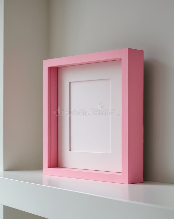A Close Up of a Pink Square Frame on a Shelf Stock Photo - Image of ...
