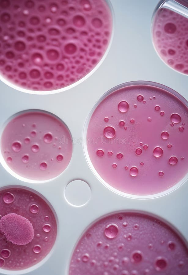 A Close Up of Pink Stained Cells in a Glass Container Under a ...