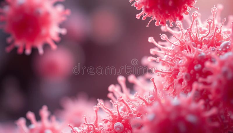 Close-up Pink Virus Microscopic View with Molecular Structure Study ...