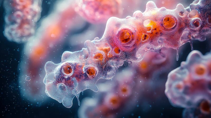 Close-up of Pinkish Translucent Cellular Structure Under a Microscope ...