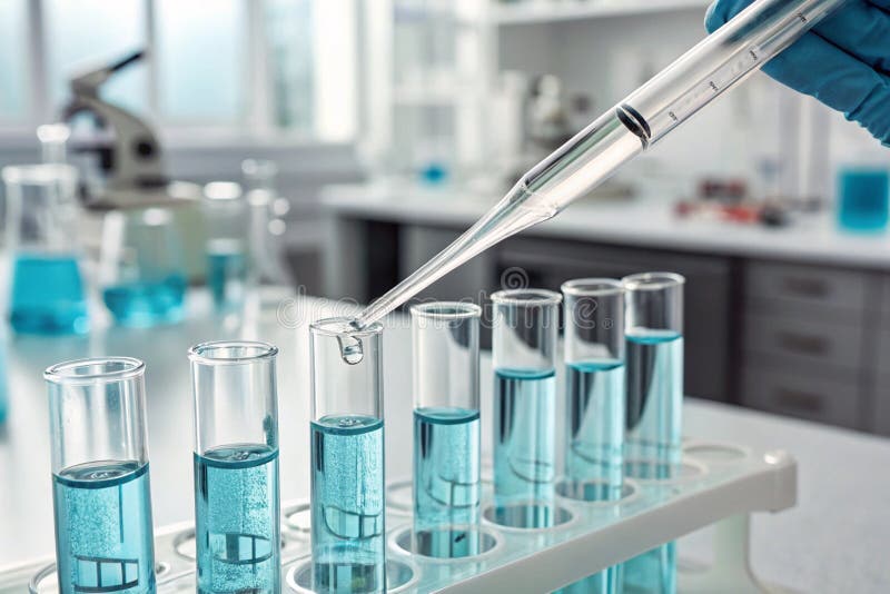 Close-up of Pipette Adding Sample To Test Tubes in a Biotechnology ...