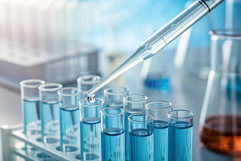 Close-up of Pipette Adding Sample To Test Tubes in a Biotechnology ...