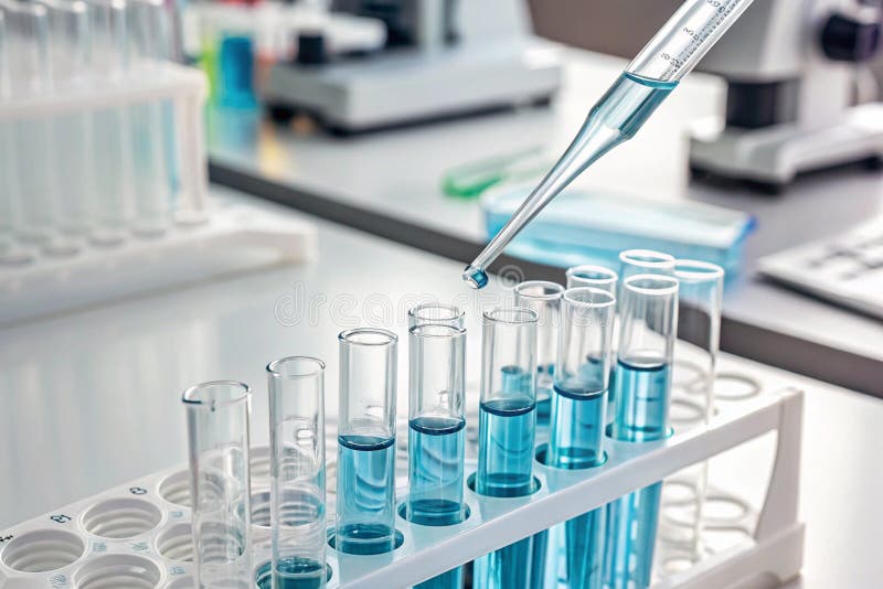Close-up of Pipette Adding Sample To Test Tubes in a Biotechnology ...