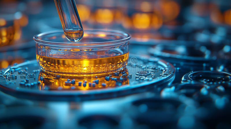 Close-up of a Pipette Dropping Liquid into a Glass Dish Stock ...