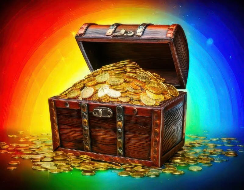 Close Up Pirate Chest with a Rainbow Color Background Stock ...