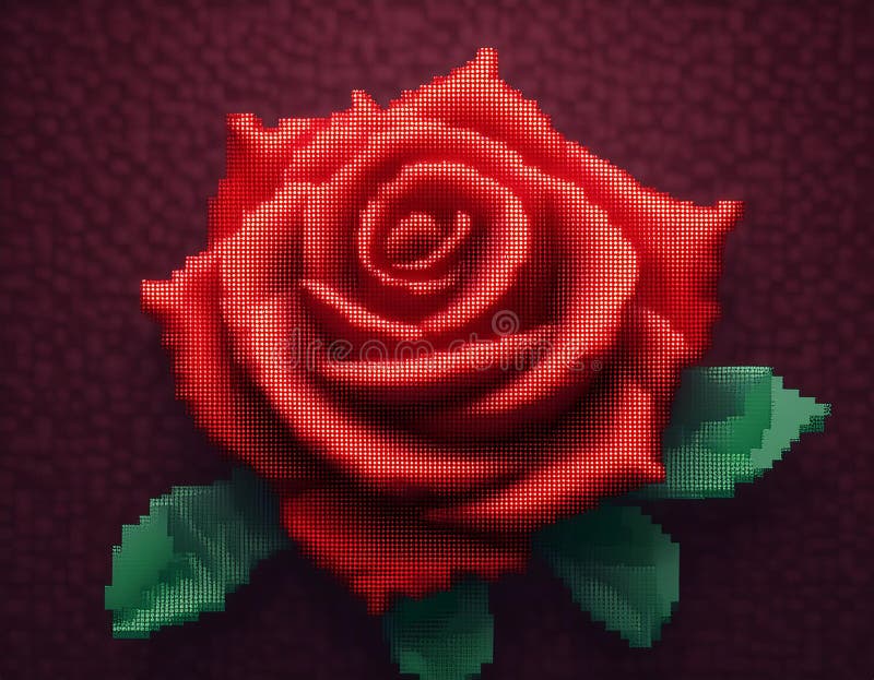 Close-Up Pixel Art Illustration of a Single Red Rose in Full Bloom ...