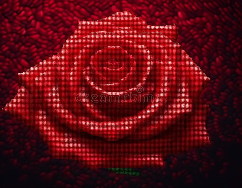 Close-Up Pixel Art Illustration of a Single Red Rose in Full Bloom ...