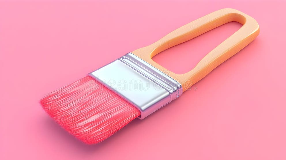 Close Up of Pixelated Pink Paintbrush with Beige Handle on Pink ...