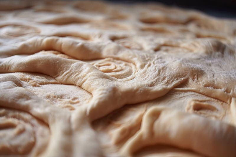 A Close-up of Pizza Dough, with Visible Layers and Texture Stock ...