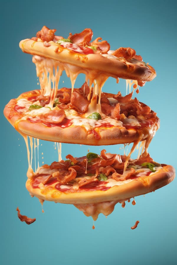 Close-Up of Pizza Levitating in the Air. Generative Ai Stock ...