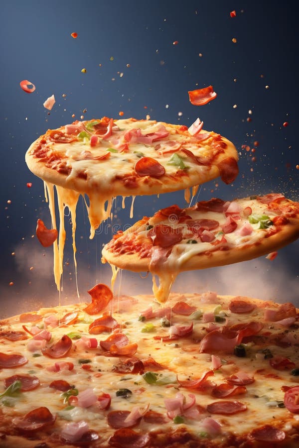 Close-Up of Pizza Levitating in the Air. Generative Ai Stock ...