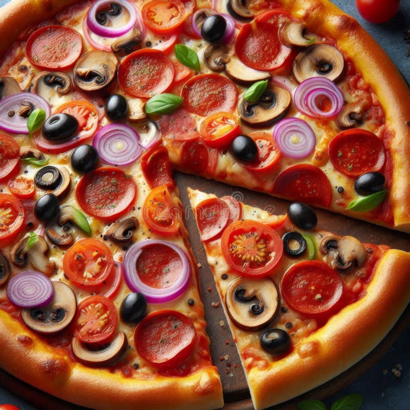Close-up of a Pizza with One Slice Cut Out, Showcasing Toppings Stock ...