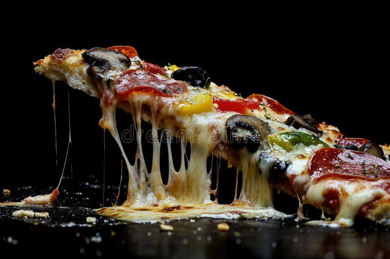 A Slice of Pizza with Melted Cheese Dripping Down Stock Illustration ...