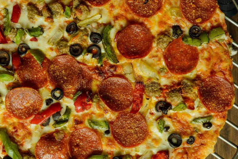 Close up of pizza stock photo. Image of meal, rack, flour - 72581478