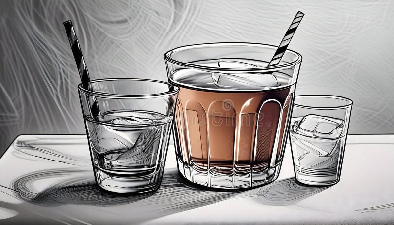 Close Up Places Drinks Alcohol Cocktail Line Drawing, Doodle Drawing ...