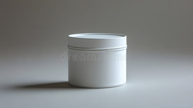 Close Up of a Plain White Tin Container with Metal Lid on a Gray ...