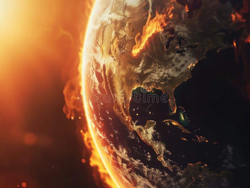 Close Up of a Planet with a Fire Burning on it Stock Photo - Image of ...