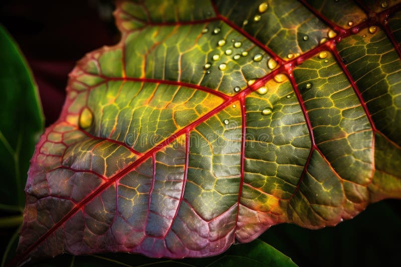 Close-up of Plant Leaf with Burst of Vibrant Colors and Intricate ...