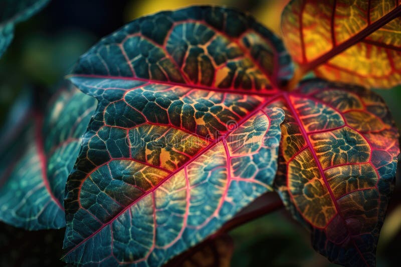 Close-up of Plant Leaf with Burst of Vibrant Colors and Intricate ...