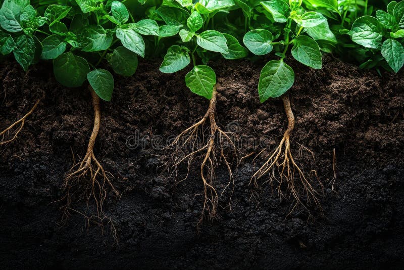 Close Up of Plant Roots and Foliage Interacting with Soil Texture Stock ...