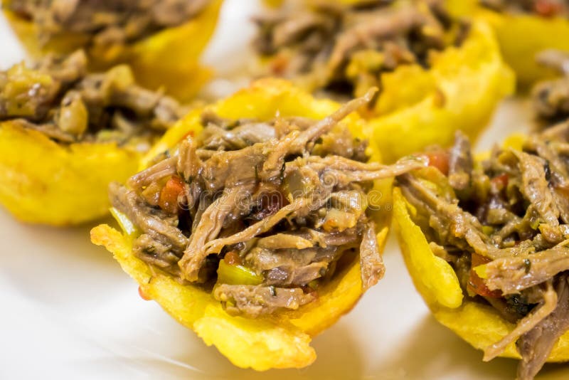 Plantain Baskets Filled with Shredded Meat Stock Image - Image of ...