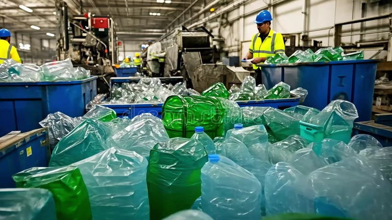 Close-up of Plastic Bottles in Recycling Plant. Workers Sort and ...