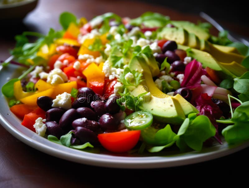 Close Up of Plate of Food with Vegetables and Fruit on it. Generative ...