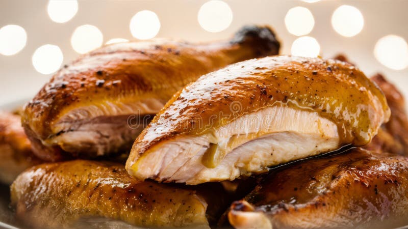 A Close Up of a Plate Full of Chicken on Top of Some Lights, AI Stock ...