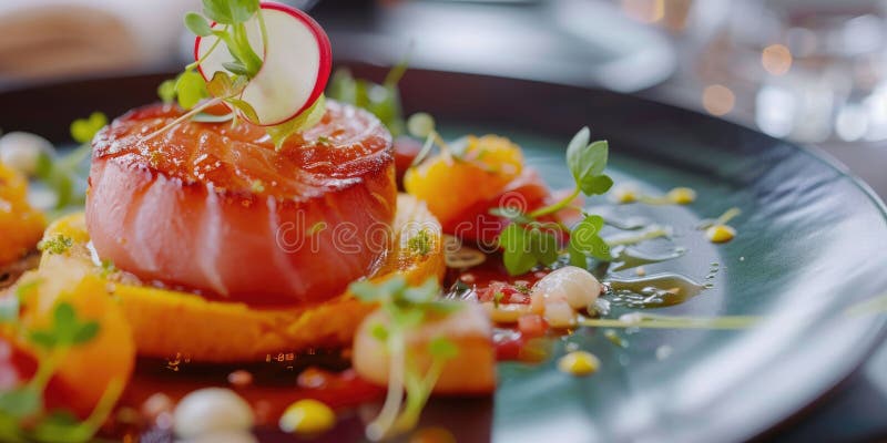 Close Up of a Plate of Grilled Stake Decorated with Vegetable on a ...