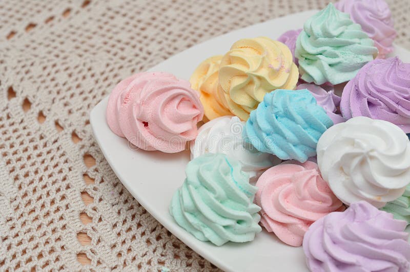 Close Up of a Plate with Pastel Colored Meringues Stock Image - Image ...