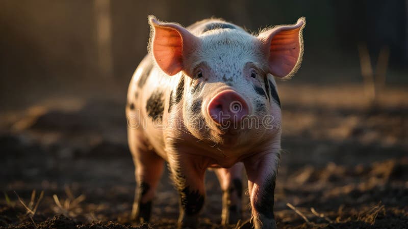 A Close-up of a Playful Pig Standing in a Sunlit, Earthy Environment ...