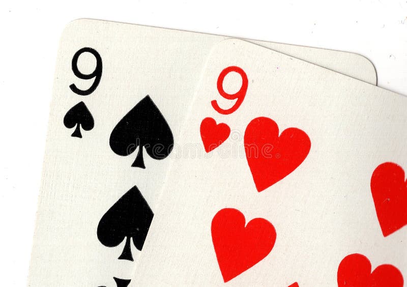 Close Up of Playing Cards Showing a Pair of Nines. Stock Photo - Image ...