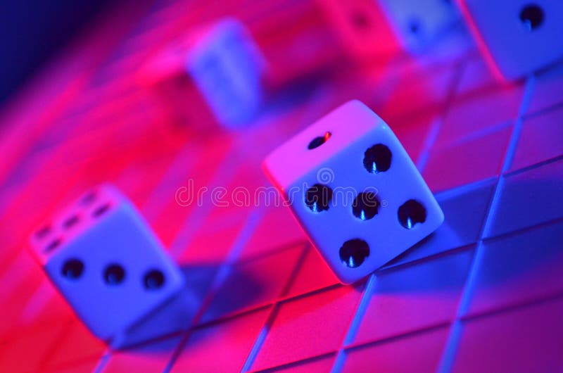 Playing Dice on a Grid in Red and Blue Lighting, Rolling Die Stock ...