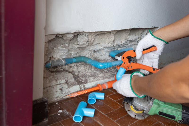 Plumber Must Open a Wall To Access a Broken Pipe Stock Photo - Image of ...