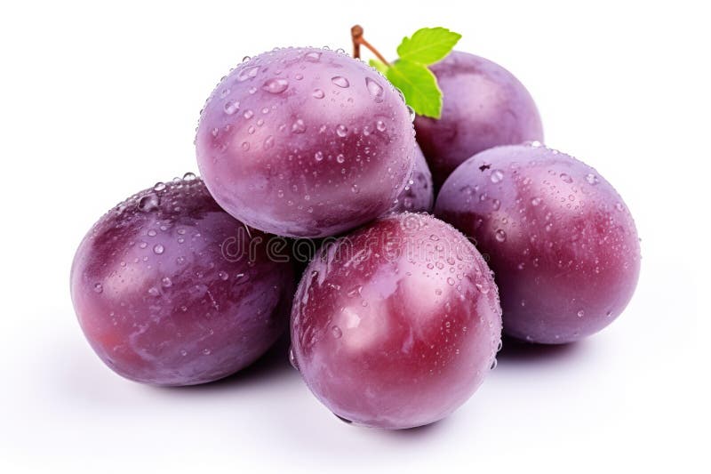 Close-up of Plums with Water Drops on Them, Isolated Plums. Stock Image ...