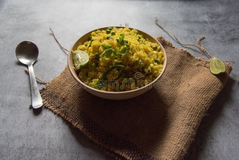 Close Up of Flattened Rice or Beaten Rice or Phoa or Pava in a Bowl ...
