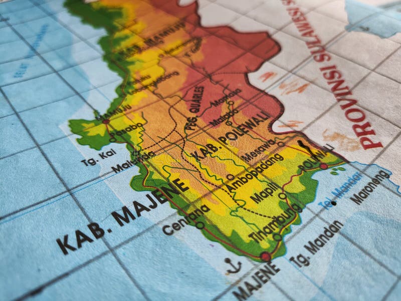 Polewali Regency Map and Major Cities Around it on Physical Map Stock ...