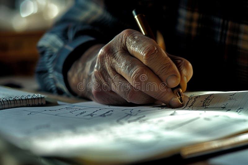 Closeup of a Policy Makers Hand Writing Notes on a Report about ...