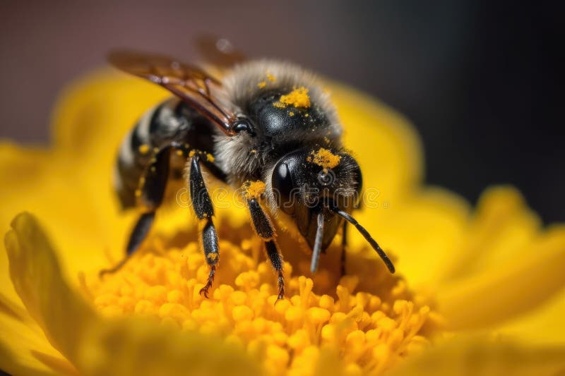 Close-up of Pollen-covered Bee on Yellow Flower Stock Image - Image of ...