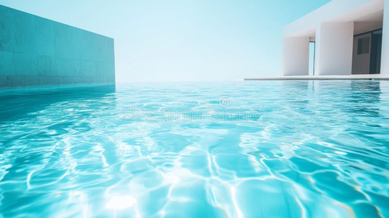 A Close-Up of a Pool S Rippling Surface with Modern Architecture in the ...