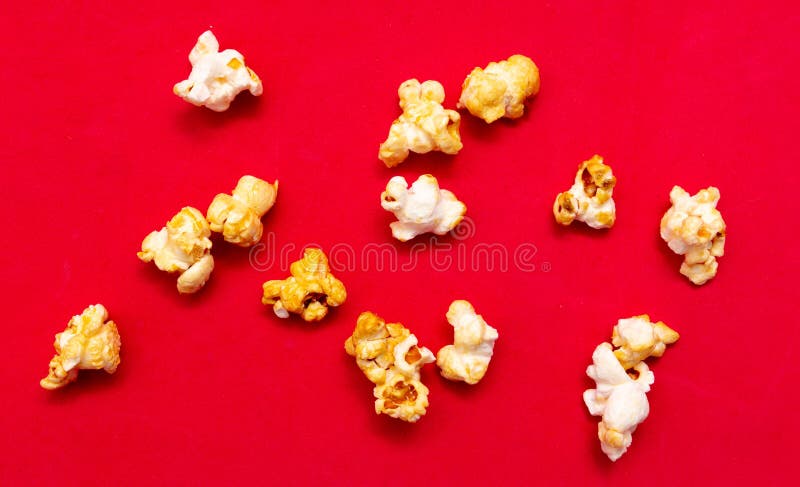 Close-up of Popcorn on a Red Background Stock Image - Image of copy ...