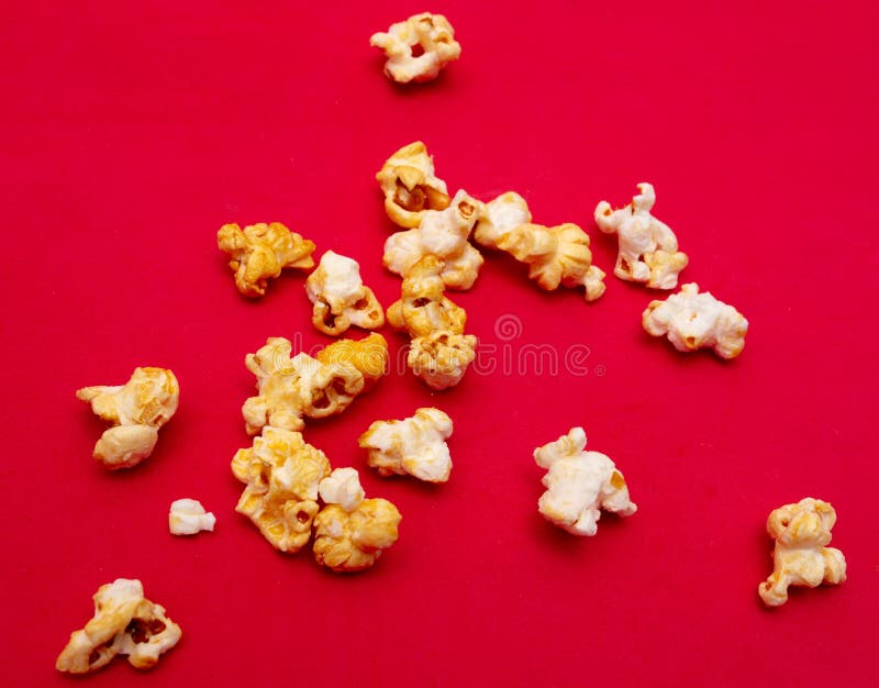 Close-up of Popcorn on a Red Background Stock Photo - Image of theater ...