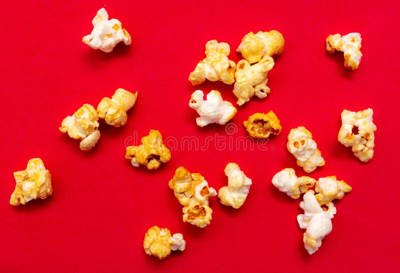 Close-up of Popcorn on a Red Background Stock Image - Image of snack ...
