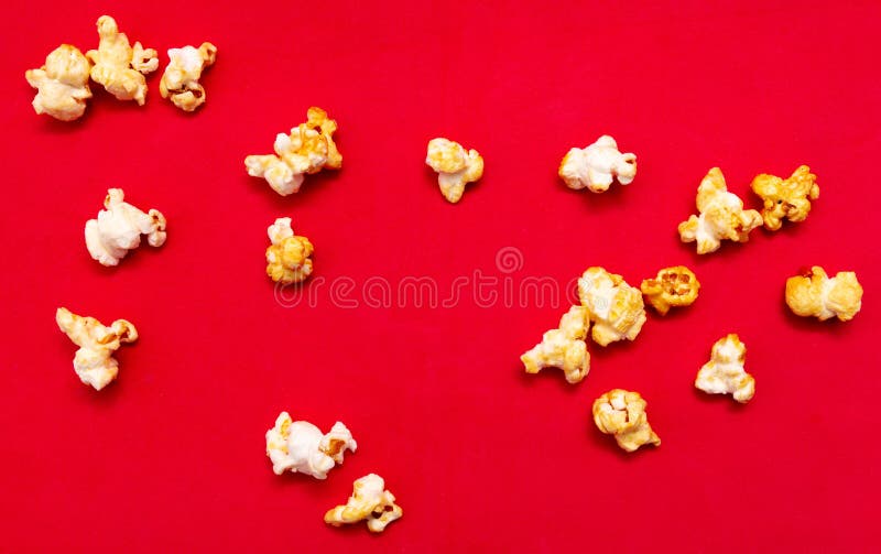 Close-up of Popcorn on a Red Background Stock Image - Image of movie ...