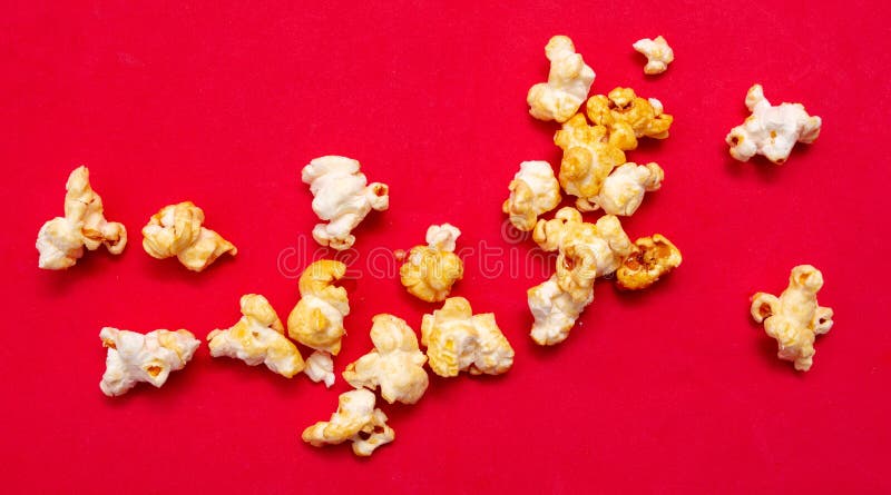 Close-up of Popcorn on a Red Background Stock Image - Image of space ...