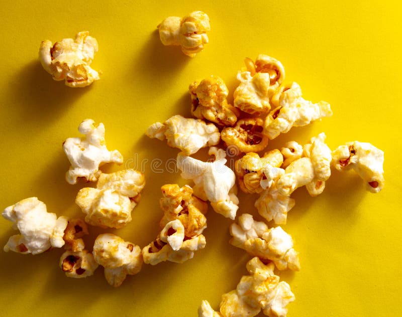 Close-up of Popcorn on a Yellow Background Stock Image - Image of full ...