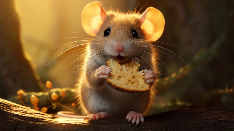 Close-up Portrait of an Adorable Mouse Delightfully Nibbling on a Slice ...